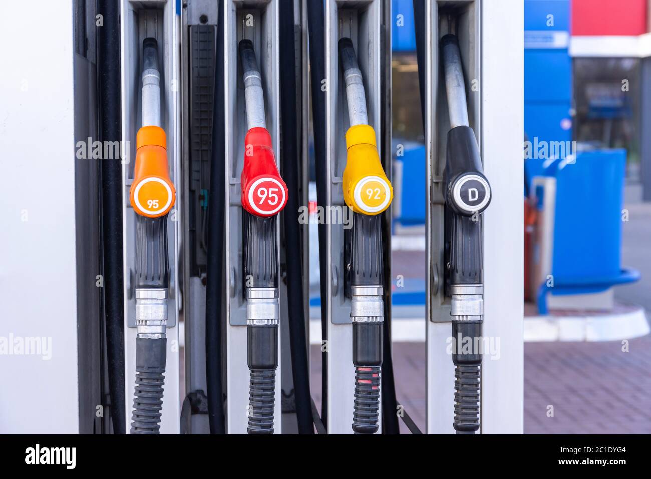 Service gas station with fuel, oil, gasoline and diesel, side view ...