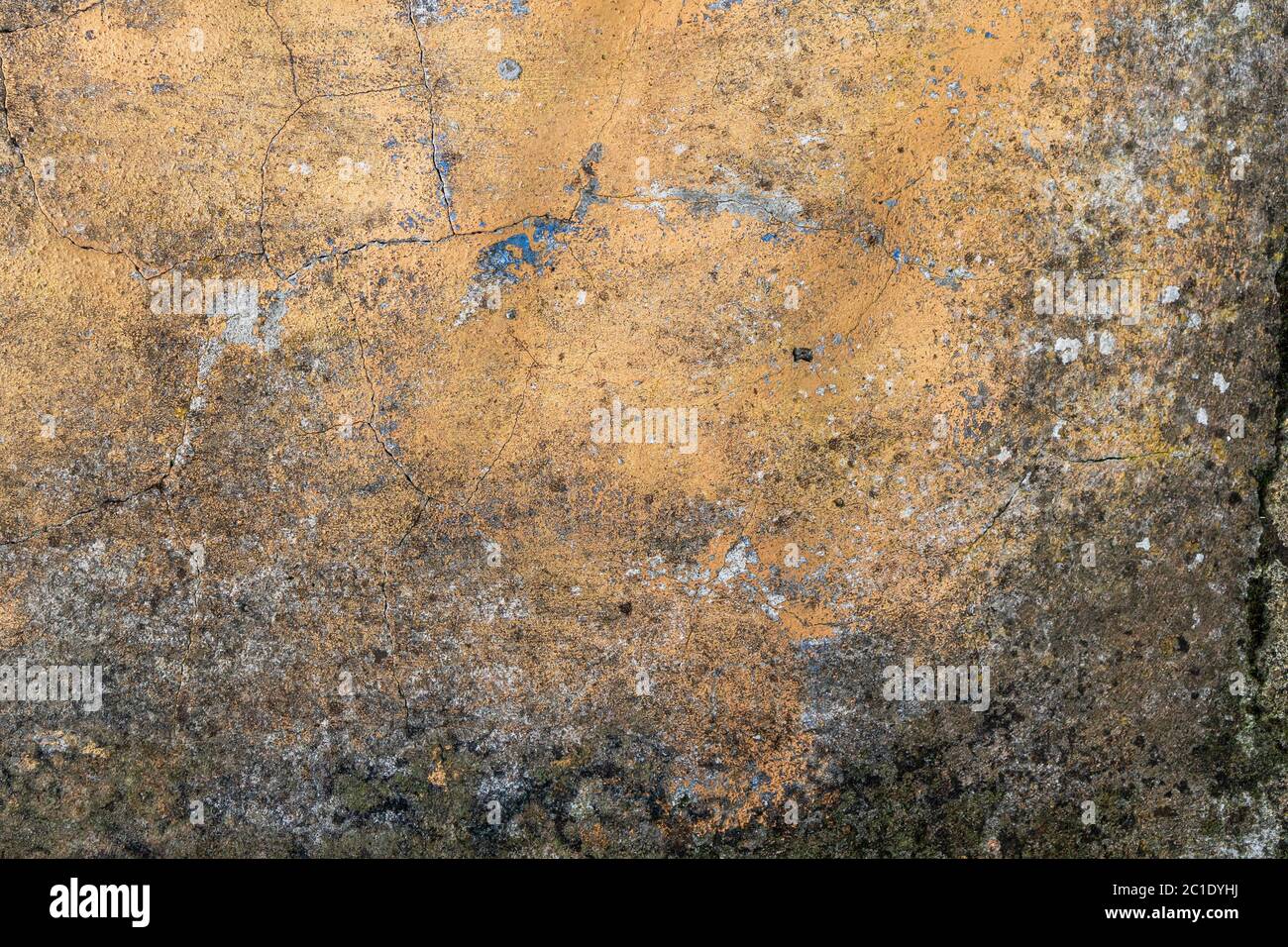 Old concrete corrosion wall with mold and fungus. Cracks and peeling ...