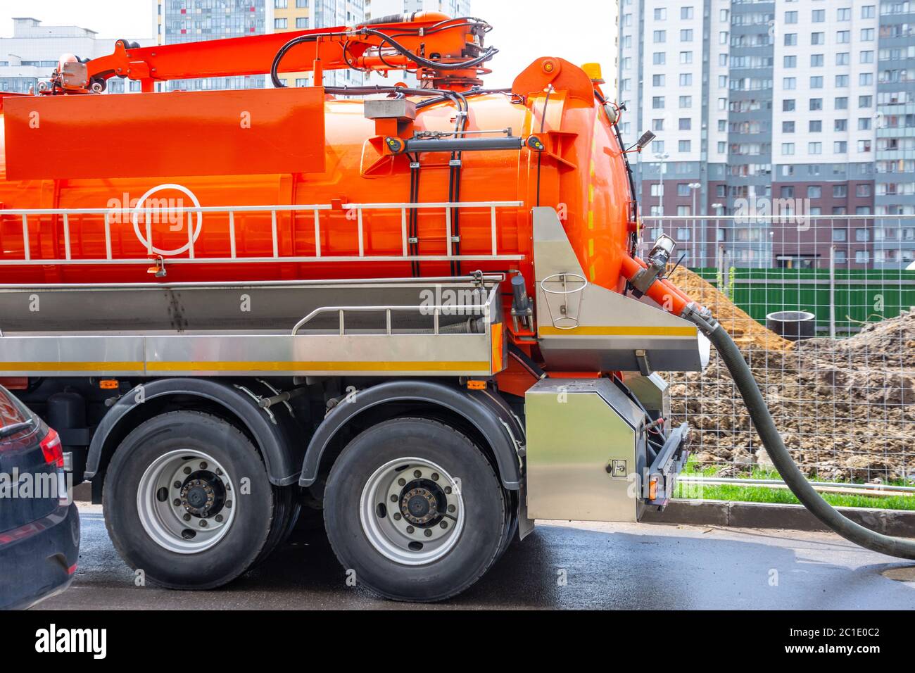 Pumping water from sewage canals during the construction of roads in ...