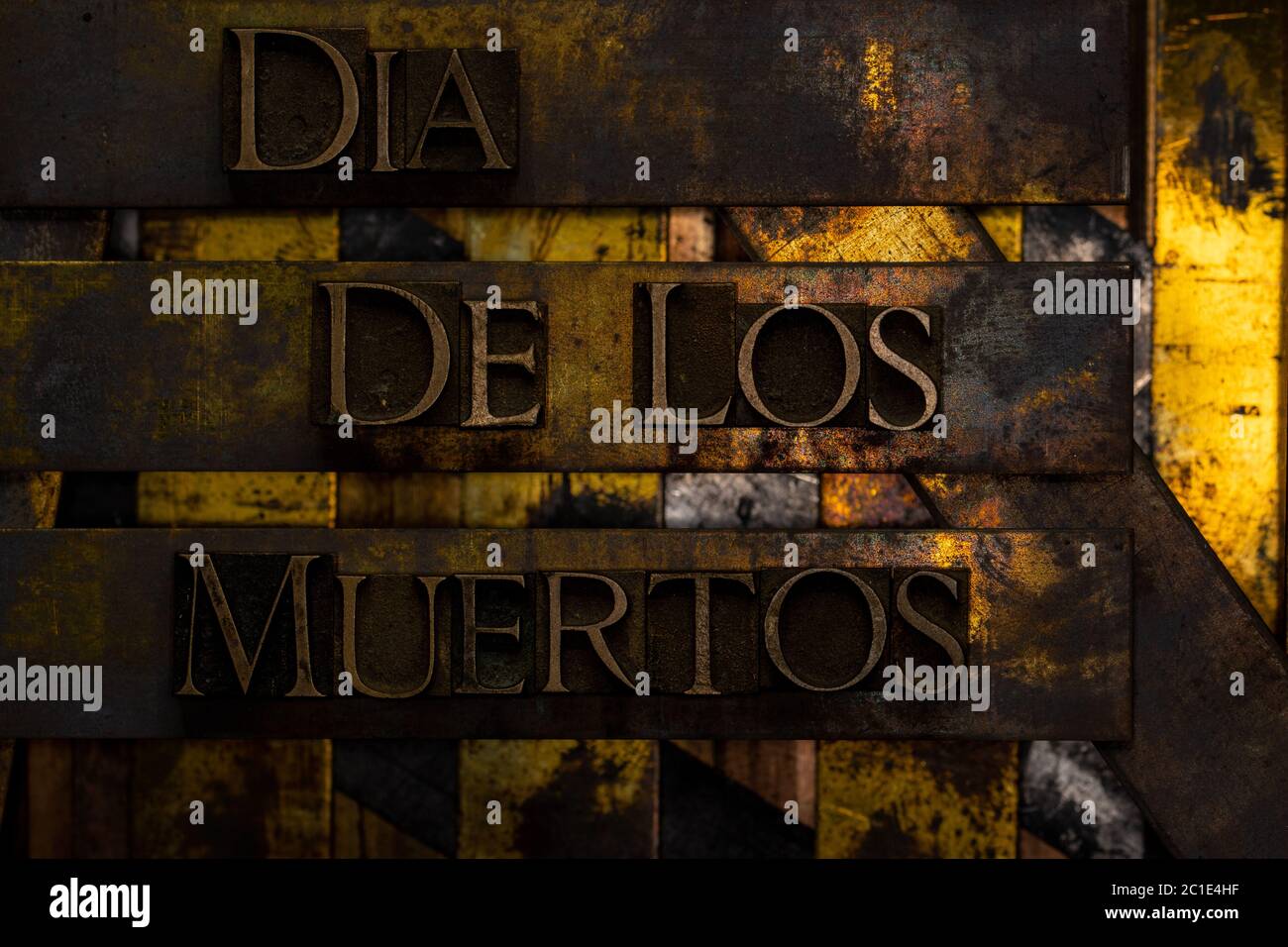 Dia De Los Muertos text formed with real authentic typeset letters on ...