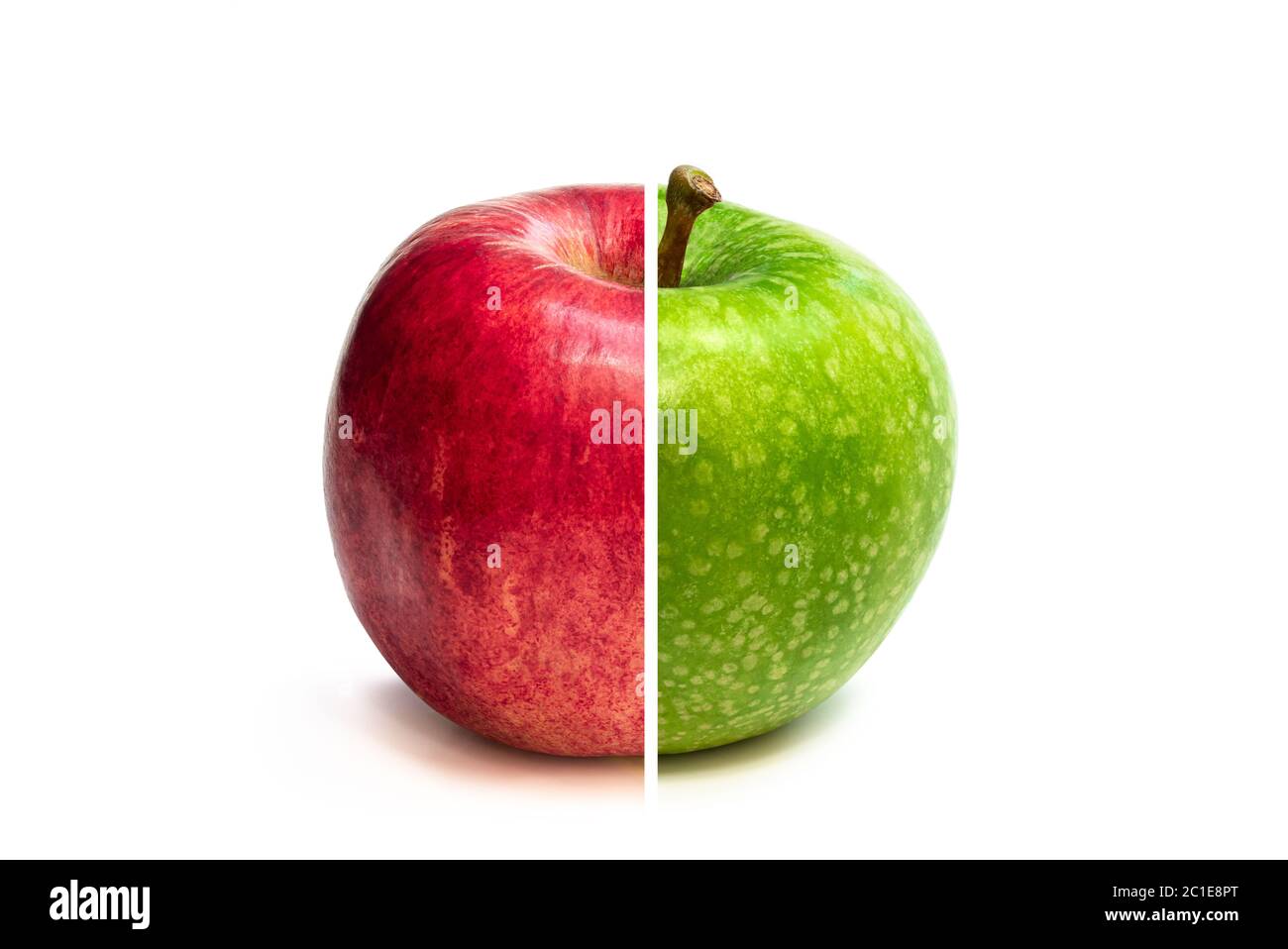 concept of comparison green apple vs. red apple isolated on white ...