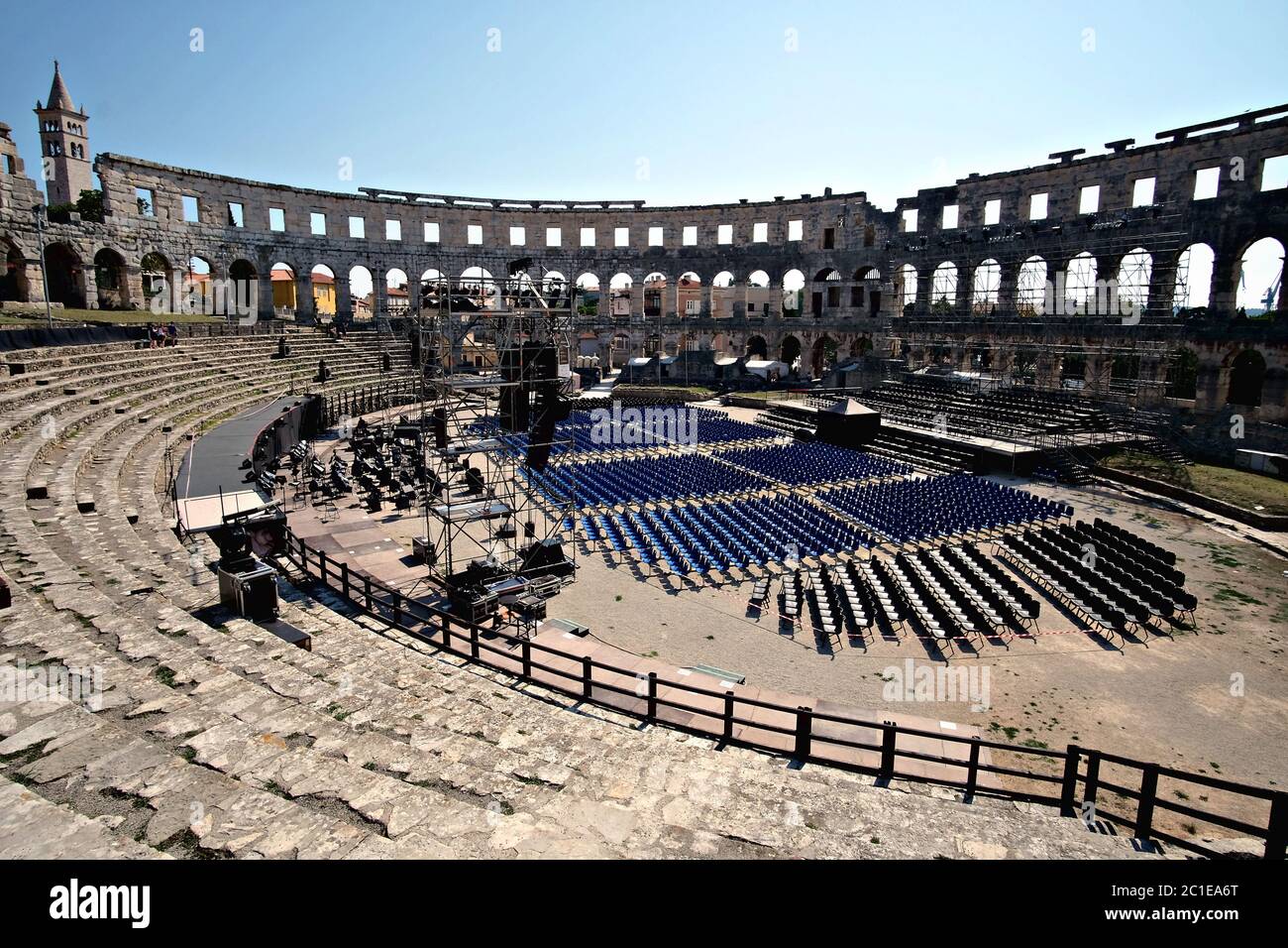 internal view of the arena of the amphitheater with chairs for a ...