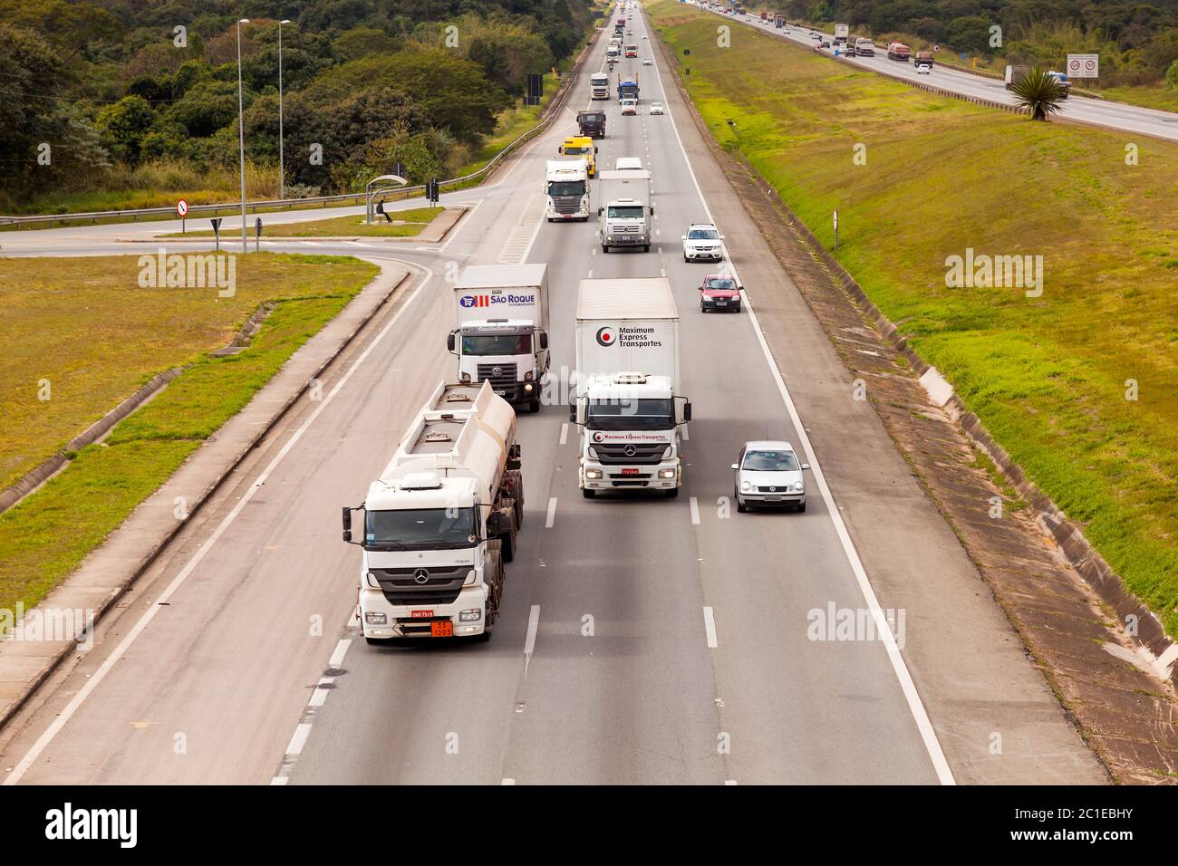 SAO PAULO, BRAZIL - JUNE 20, 2016 - Vehicles on BR-374 highway with ...