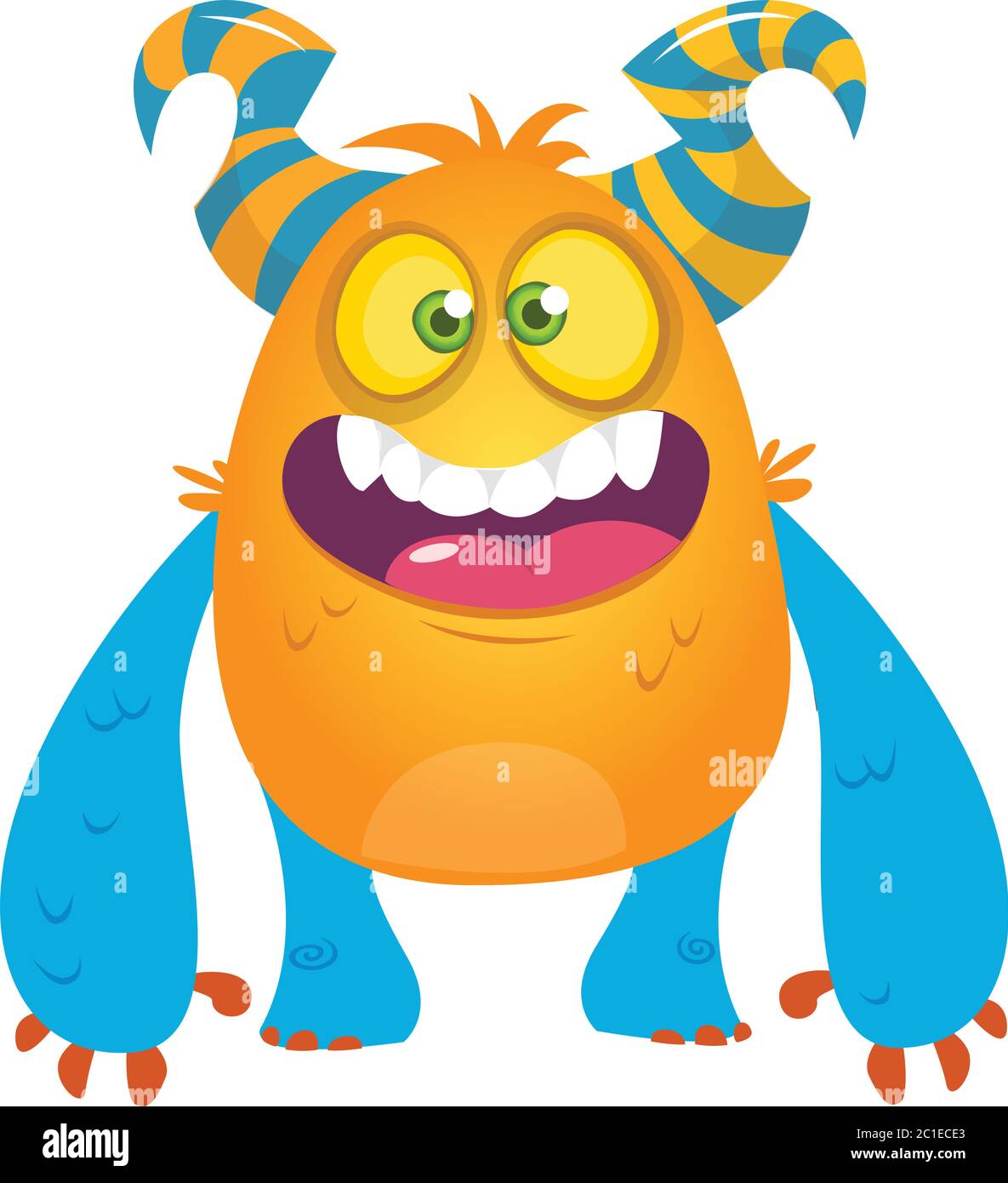 Cute Cartoon Silly Horned Monster Vector Troll Or Gremlin Character