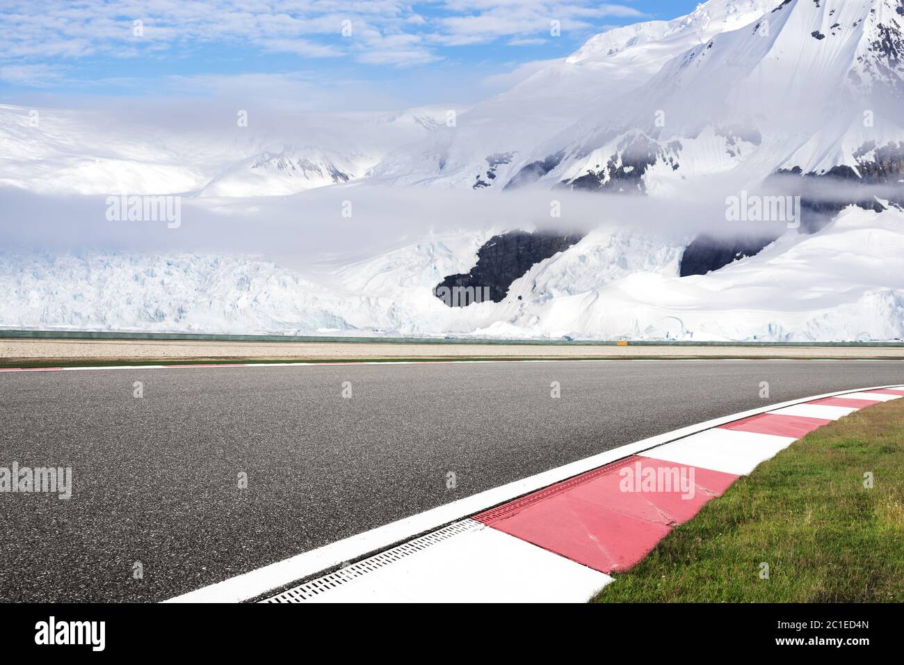 race track and snow mountain Stock Photo - Alamy