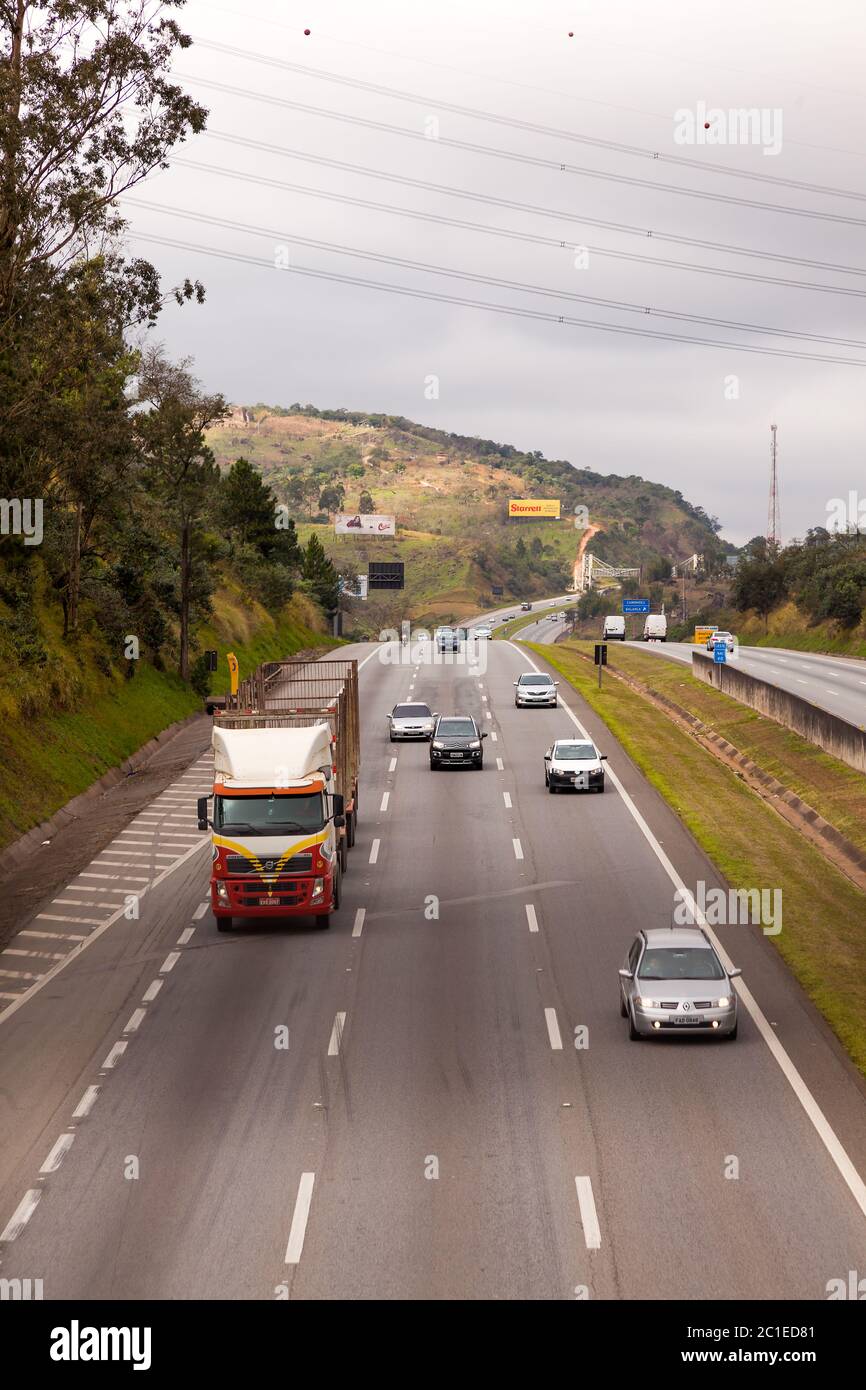 SAO PAULO, BRAZIL - JUNE 20, 2016 - Vehicles on BR-374 highway with ...