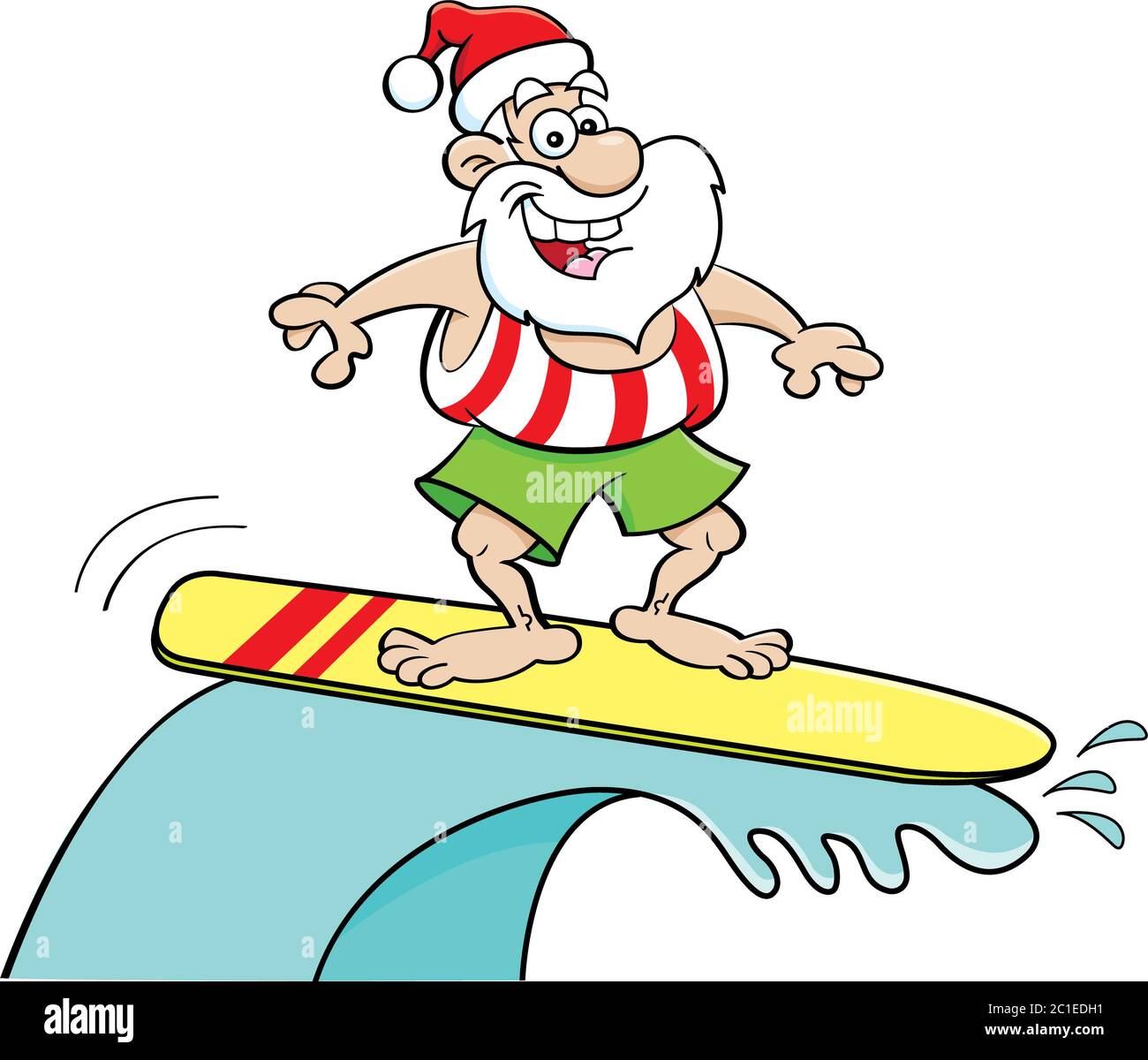 Cartoon illustration of Santa Claus riding a surfboard Stock Photo - Alamy