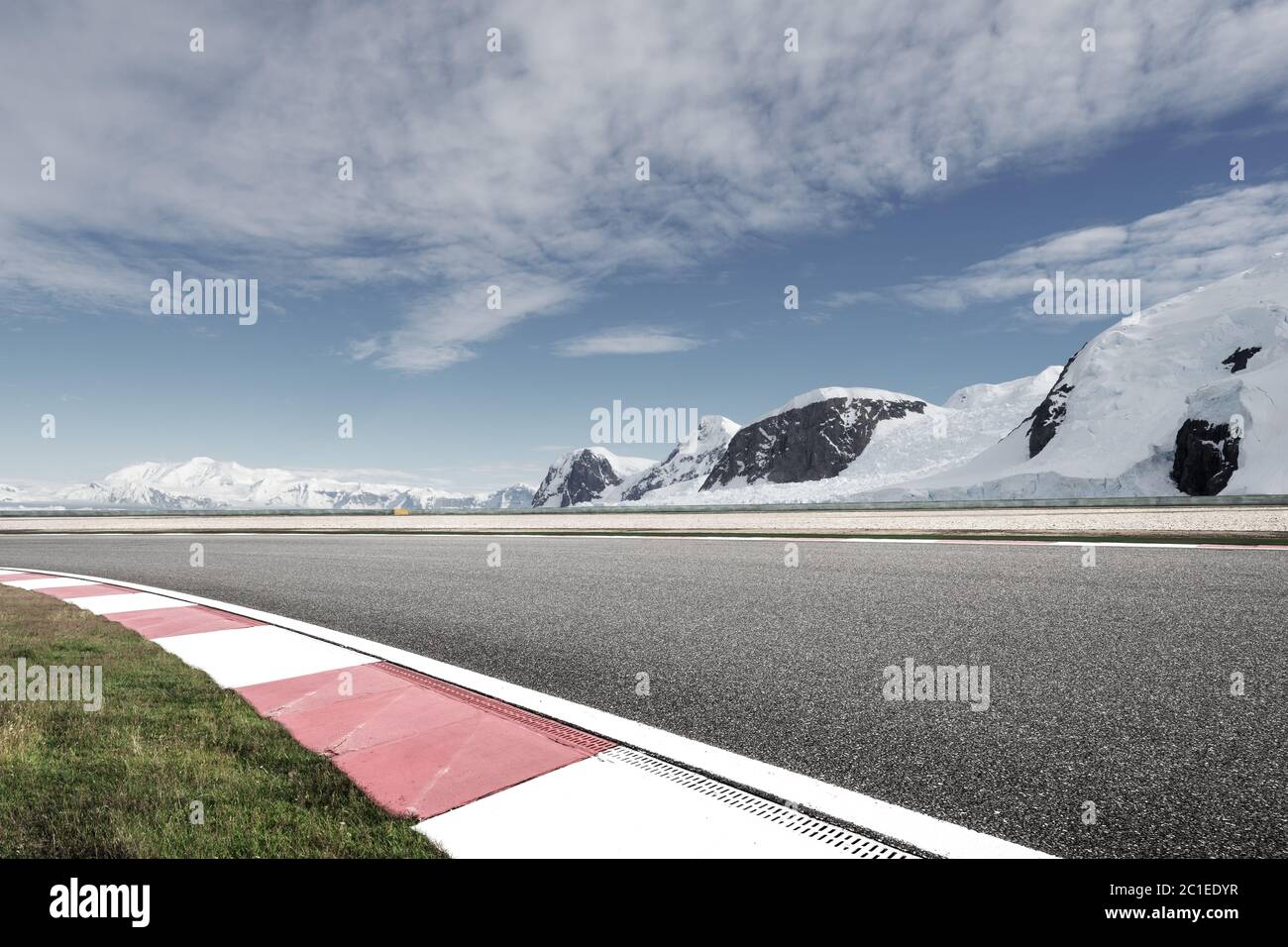 race track and snow mountain Stock Photo - Alamy