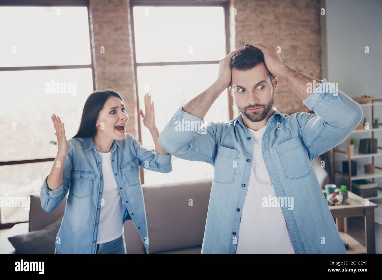 Photo of outraged woman shout man have conflict misunderstanding ...