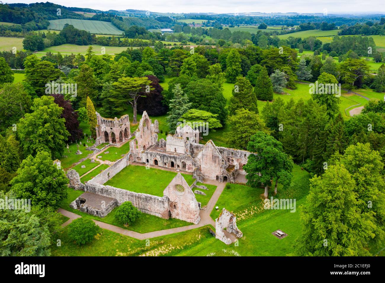 Aerial view of ruin of Dryburgh Abbey in Dryburgh , Scottish Borders ...