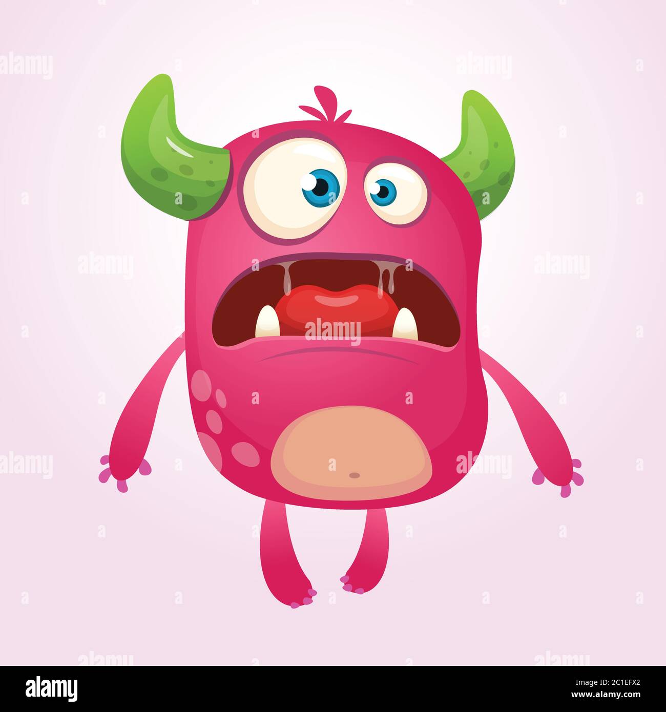 Cartoon pink monster. Monster troll illustration with surprised ...