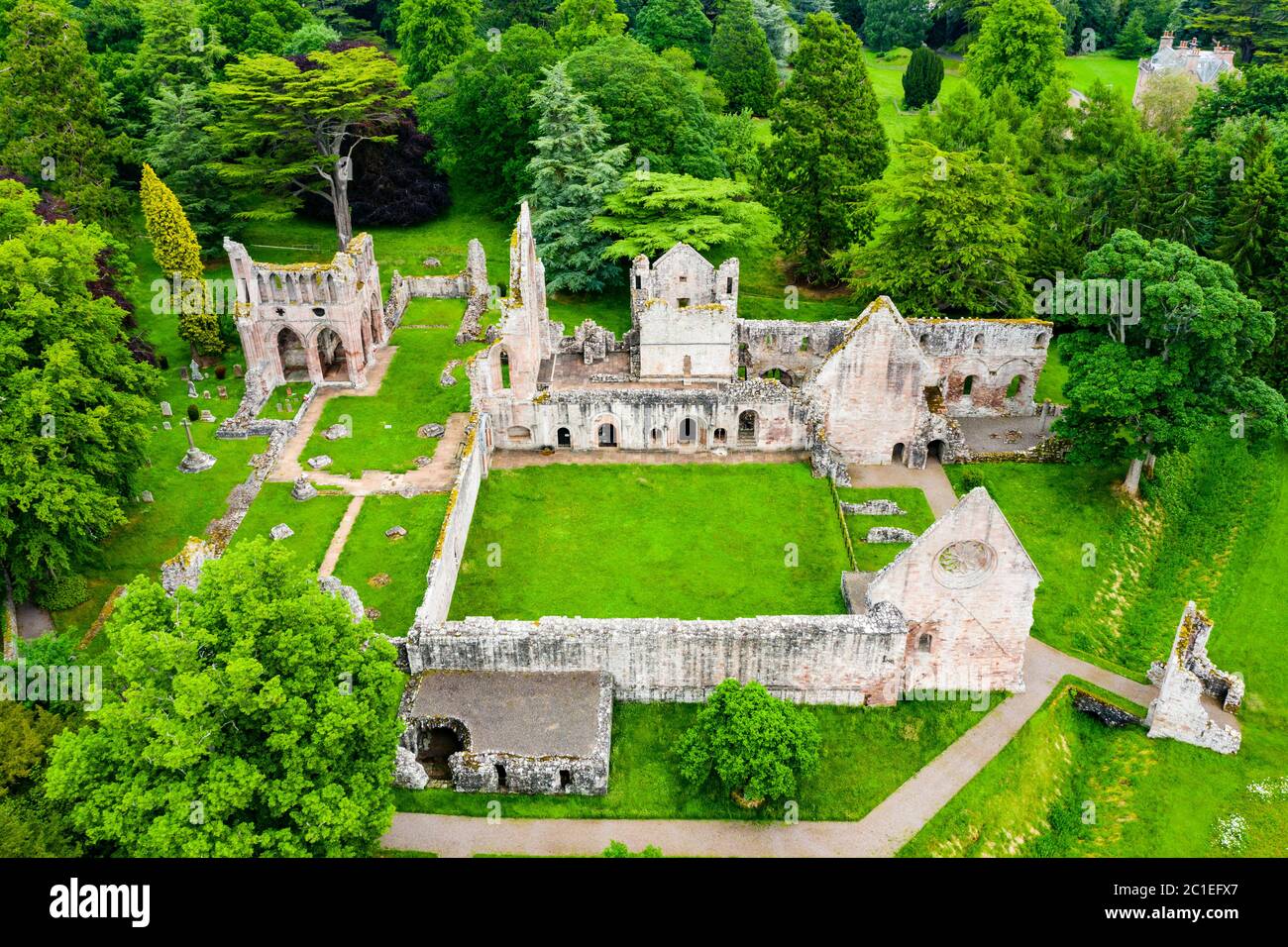 Aerial view of ruin of Dryburgh Abbey in Dryburgh , Scottish Borders ...