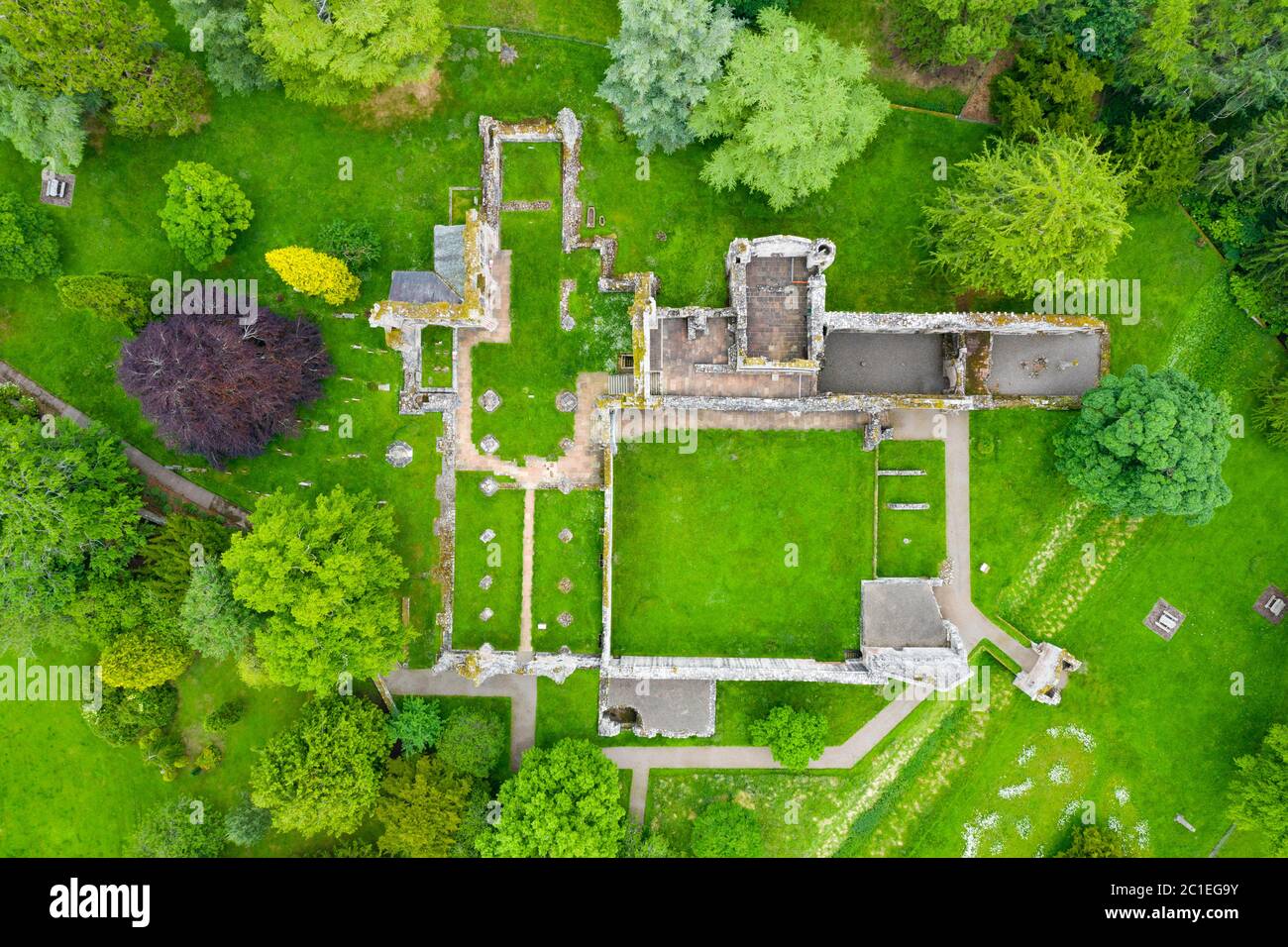 Aerial view of ruin of Dryburgh Abbey in Dryburgh , Scottish Borders ...
