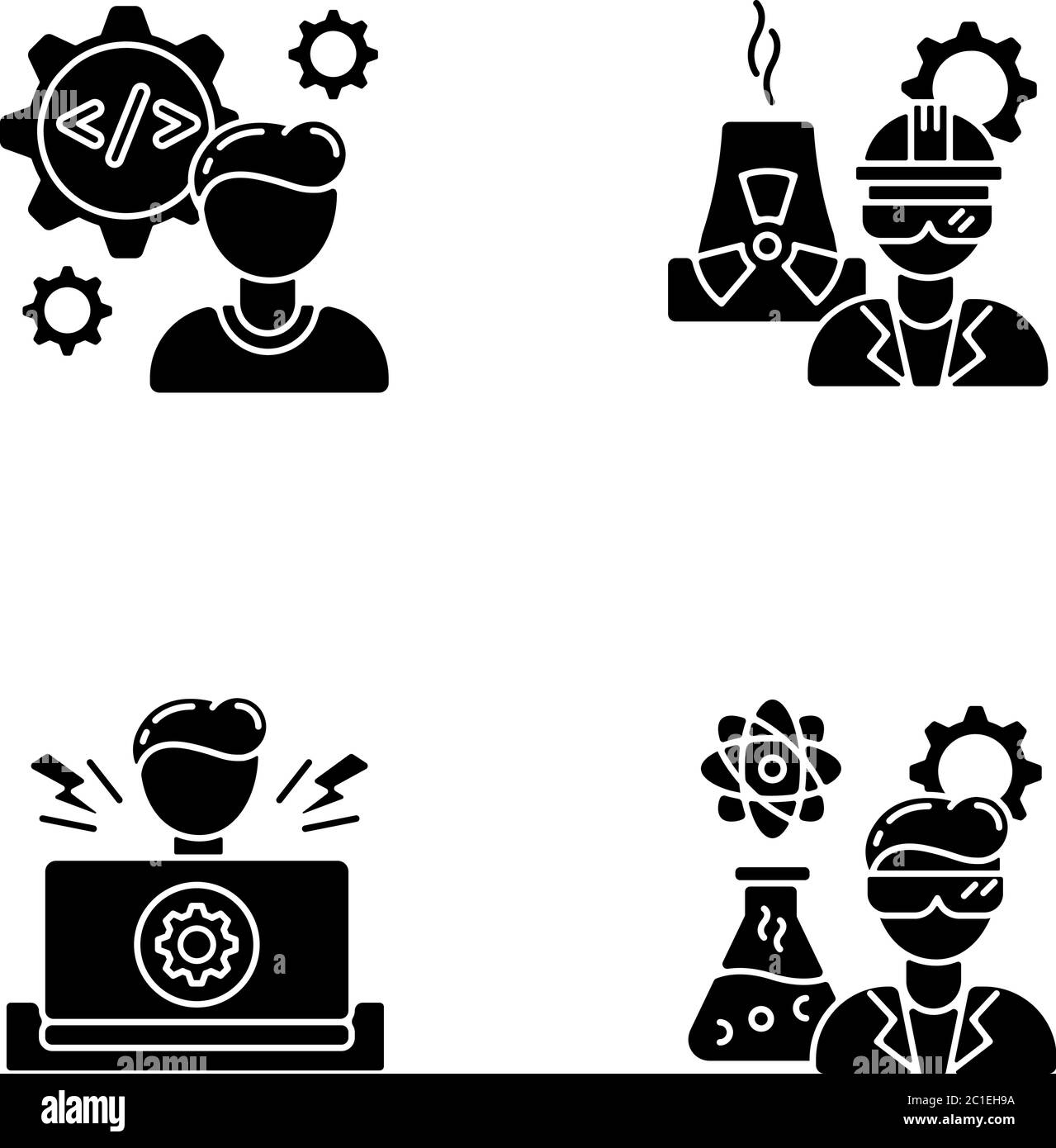 Engineer profession black glyph icons set on white space Stock Vector ...