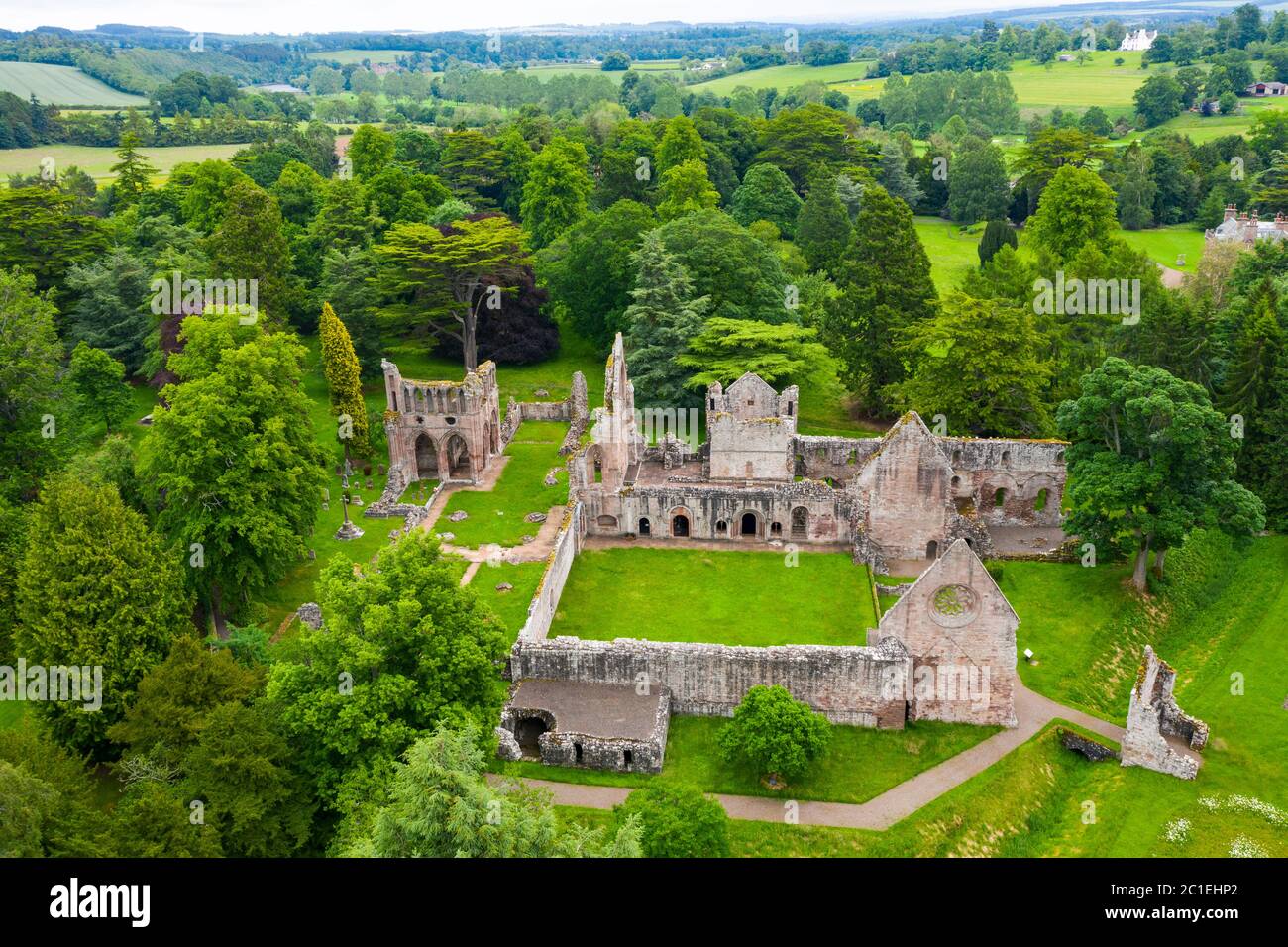 Aerial view of ruin of Dryburgh Abbey in Dryburgh , Scottish Borders ...