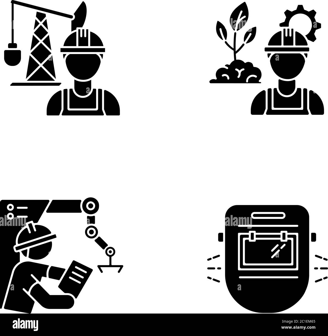Engineer job black glyph icons set on white space Stock Vector Image ...