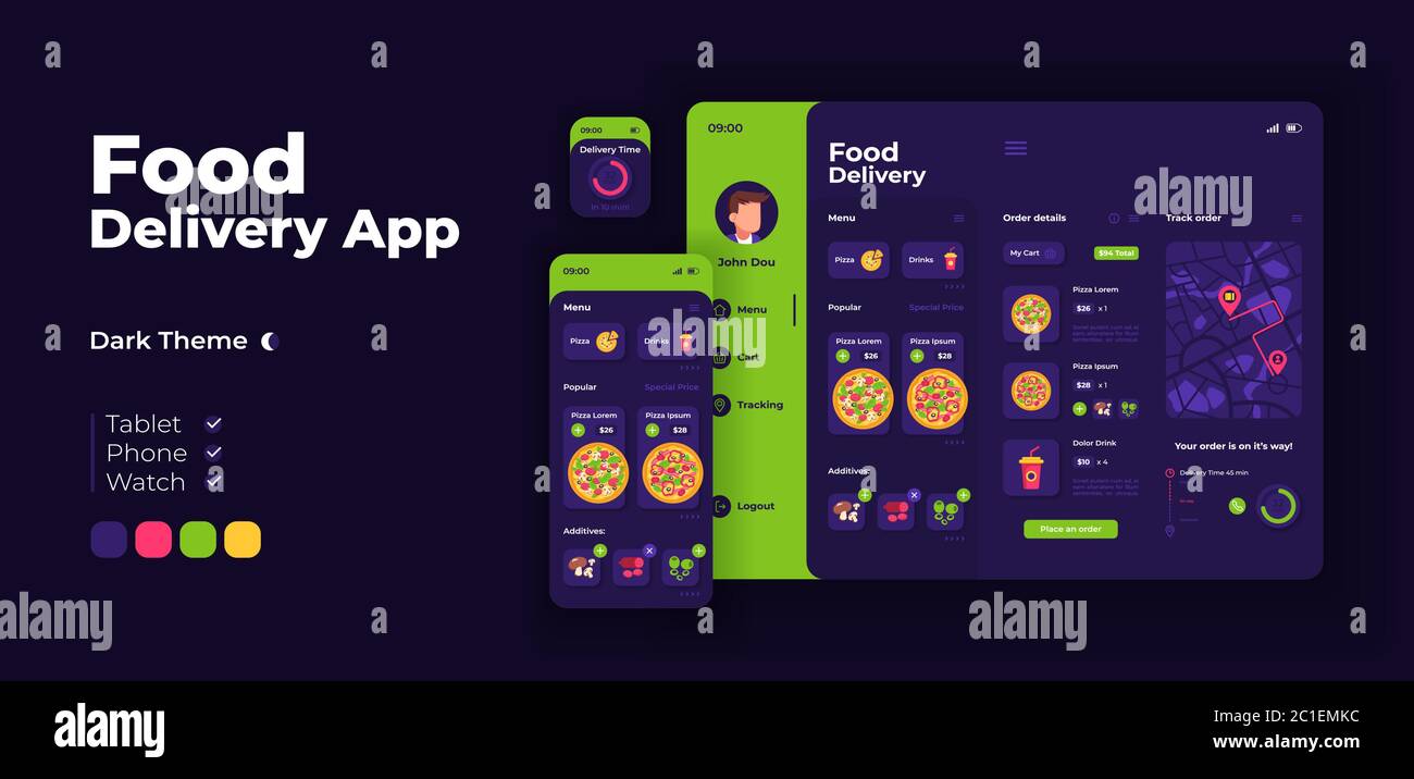 Food delivery app screen vector adaptive design template Stock Vector ...