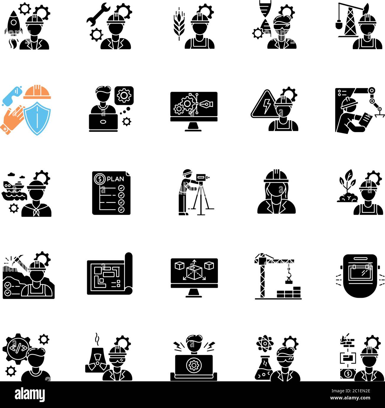 Civil engineering black glyph icons set on white space Stock Vector ...