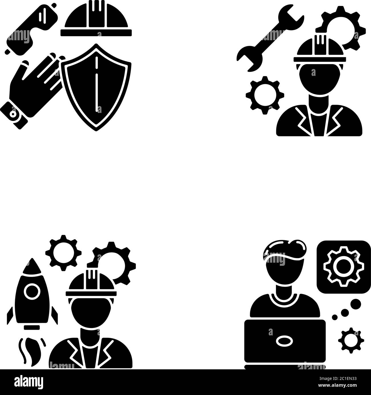 Engineer labor black glyph icons set on white space Stock Vector Image ...