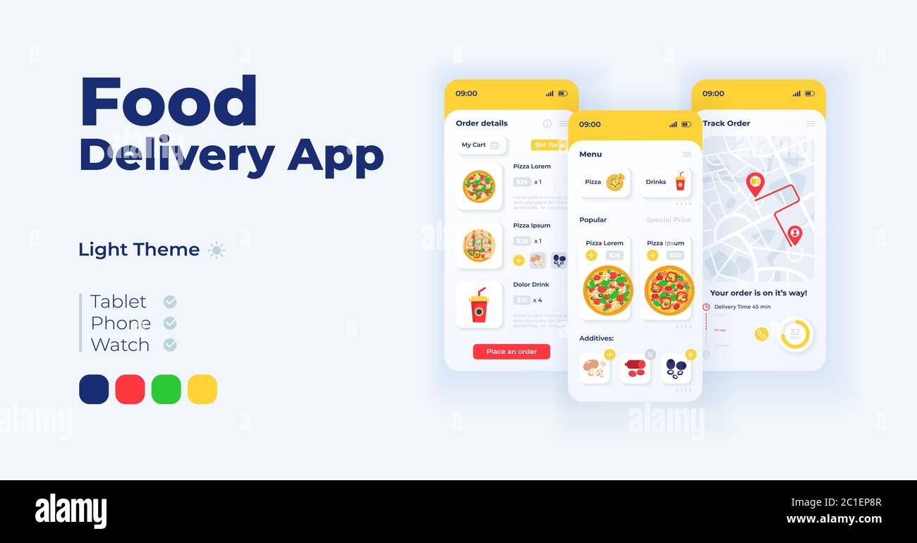 Express food delivery cartoon smartphone interface vector templates set ...