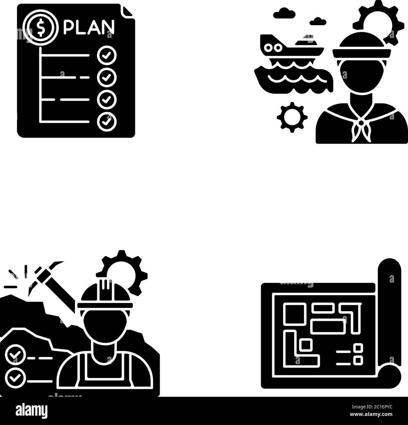 Professional for engineer project black glyph icons set on white space ...