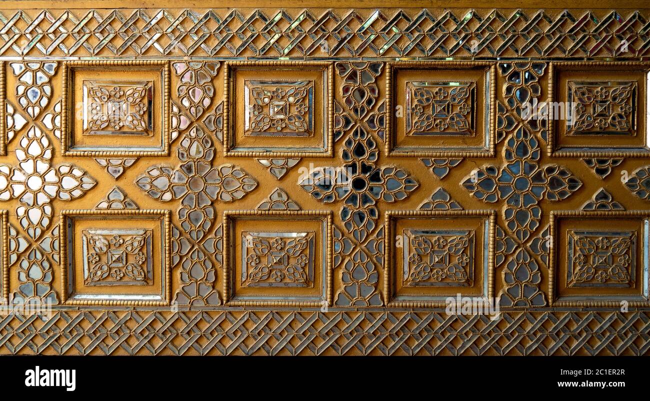 Myanmar traditional pattern, wood carving decorated with glass Stock ...