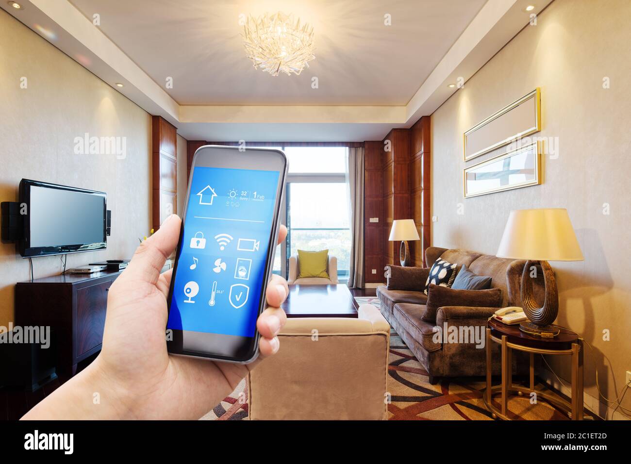 smart home with living room Stock Photo - Alamy