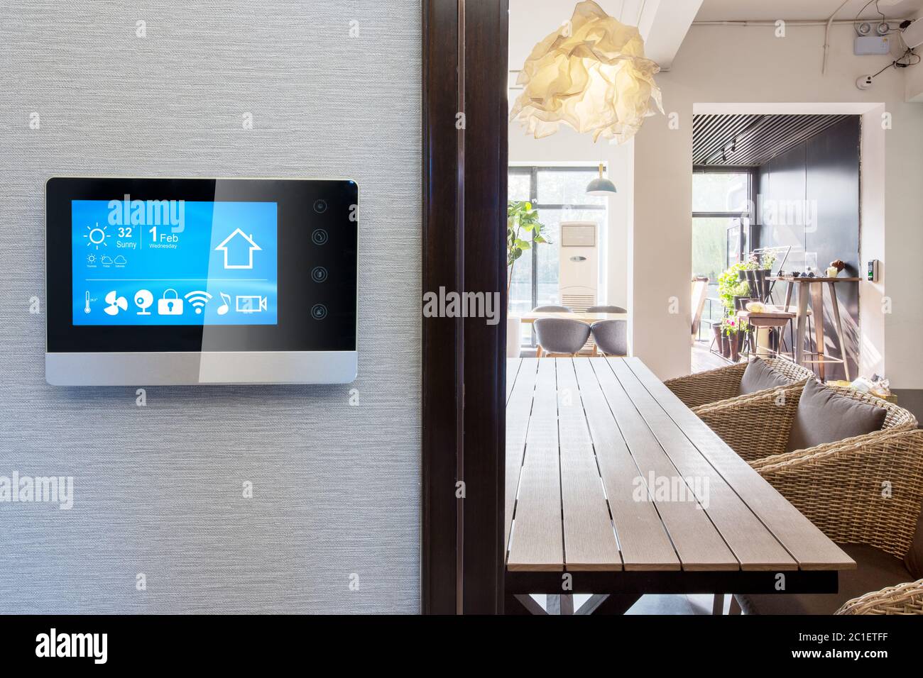 smart home app in control panel in modern restaurant Stock Photo - Alamy