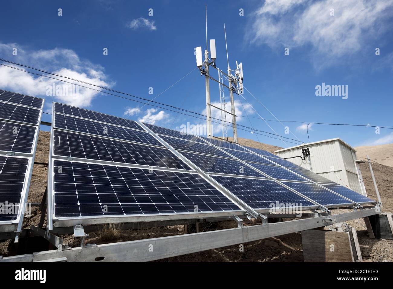 solar with base station on mountian in tibet Stock Photo - Alamy