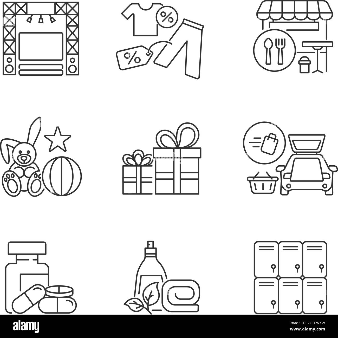 Shopping mall products pixel perfect linear icons set Stock Vector ...
