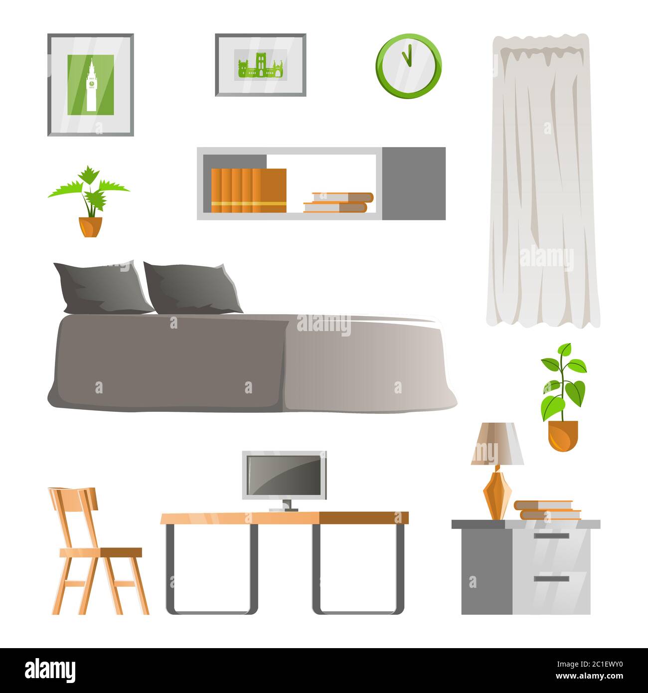 collection of room decoration of bedroom with gradient design,vector ...