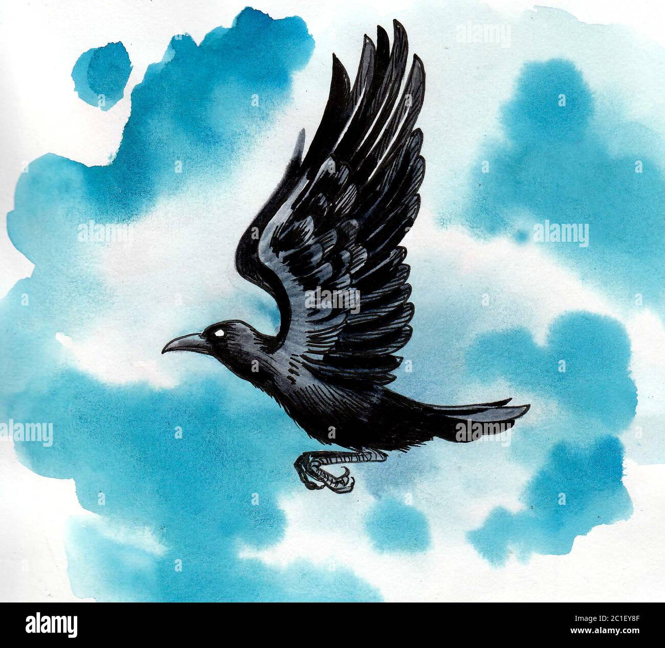 Watercolor Flying Crow