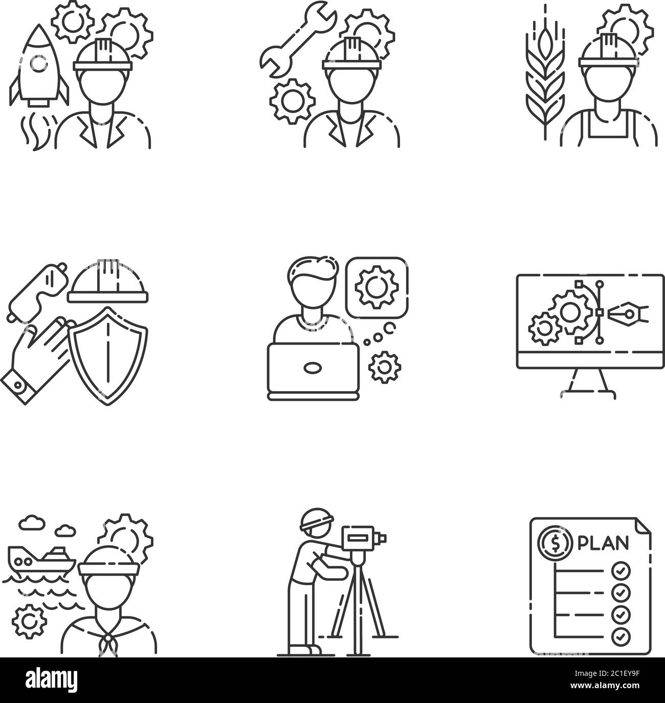 Industrial production worker pixel perfect linear icons set Stock ...