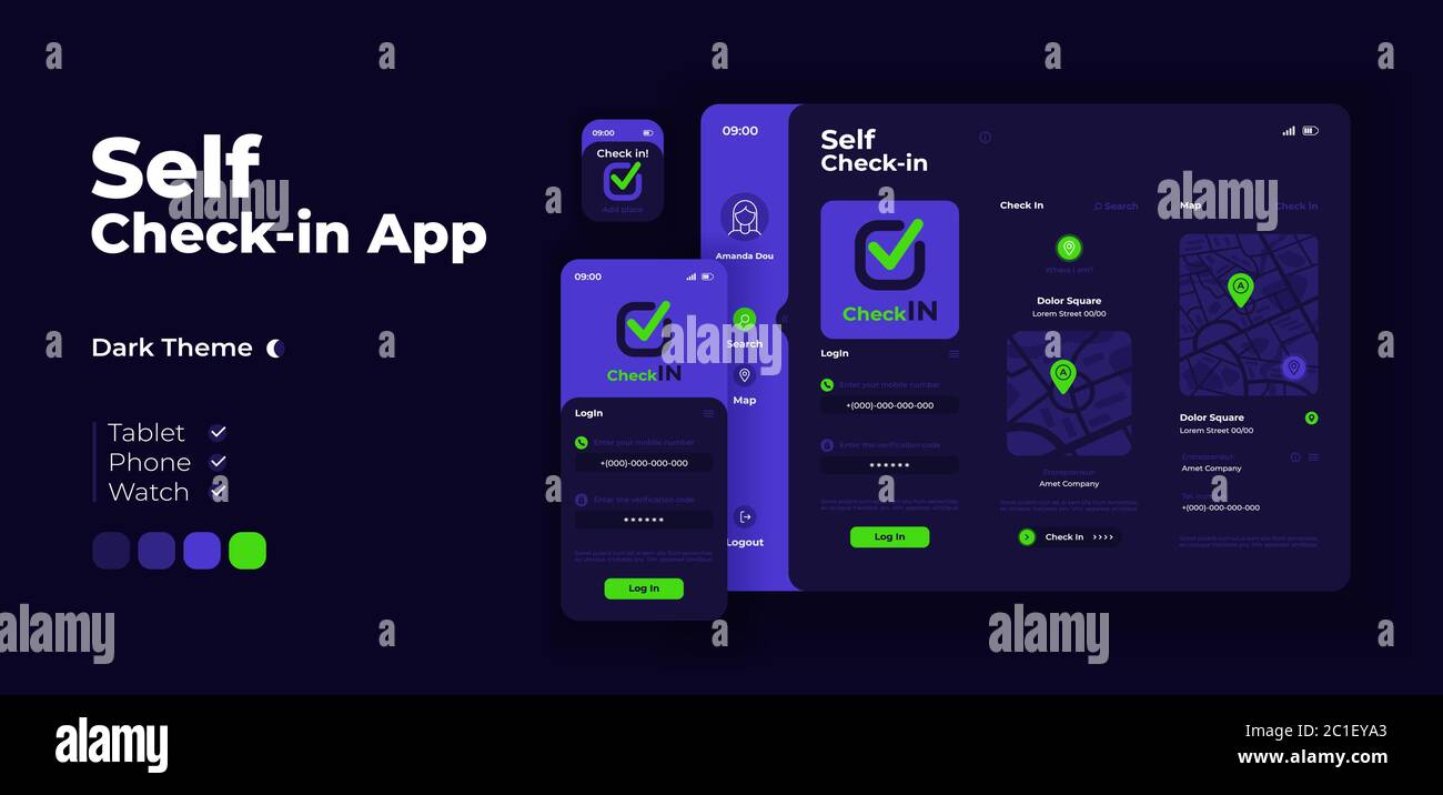 City check in app screen vector adaptive design template Stock Vector ...