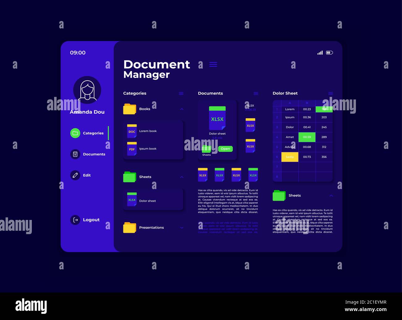 Document manager tablet interface vector template Stock Vector Image ...