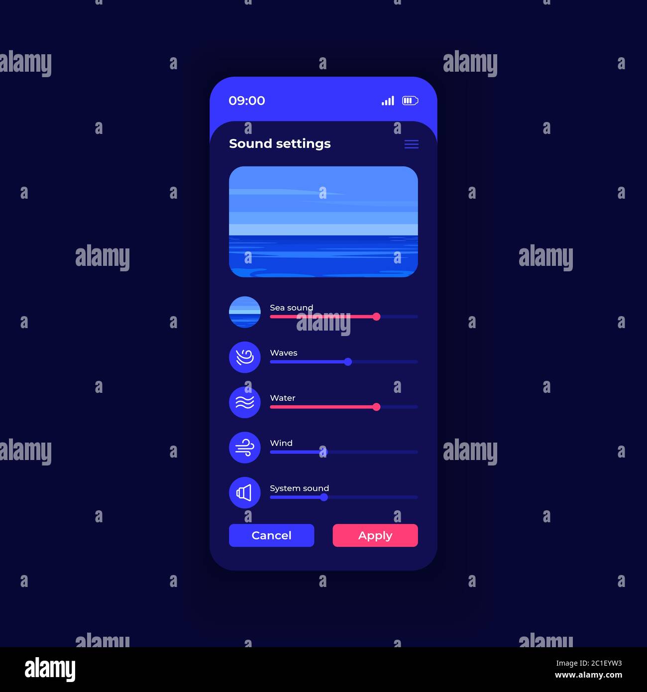 Nature sound settings app smartphone interface vector template Stock ...