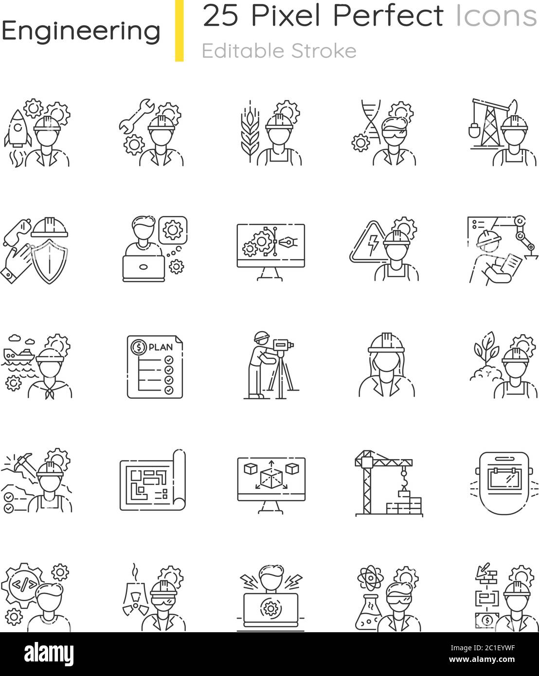 Civil engineering pixel perfect linear icons set Stock Vector Image ...