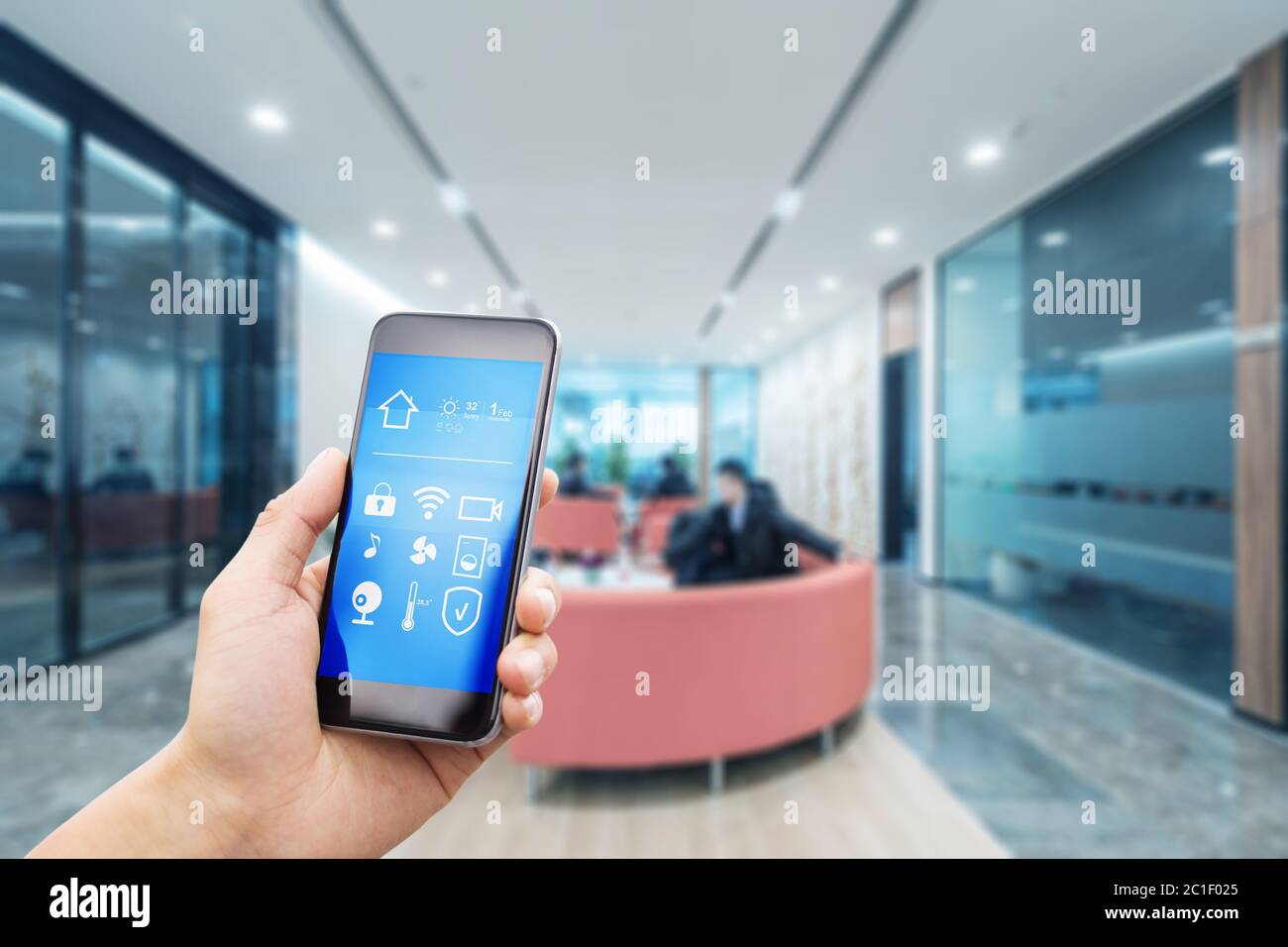 mobile phont with smart home in modern office Stock Photo - Alamy