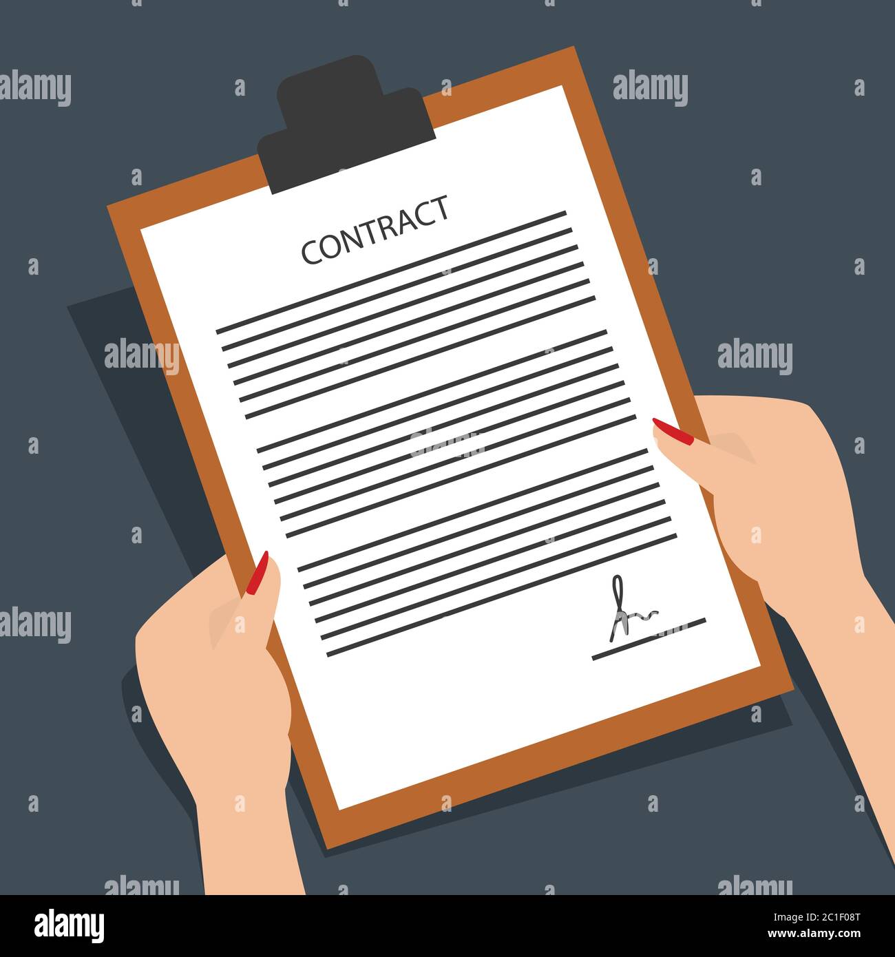 woman reading signed contract form. vector illustration Stock Vector ...