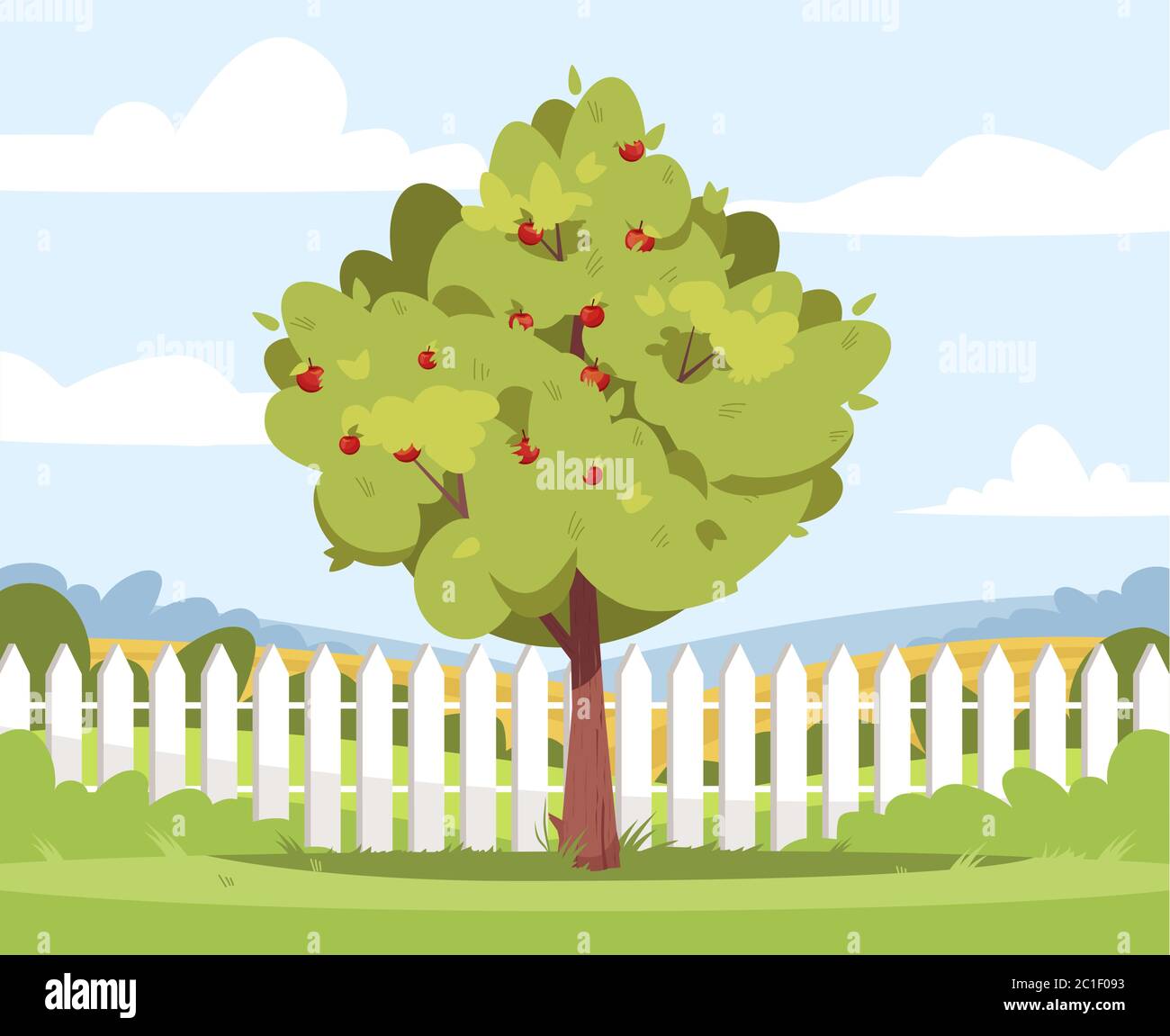 Apple tree in backyard semi flat vector illustration Stock Vector Image ...
