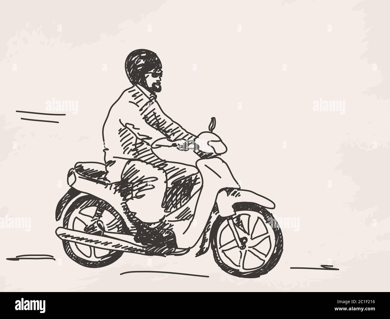 Sketch of man riding scooter Hand drawn vector illustration Stock ...
