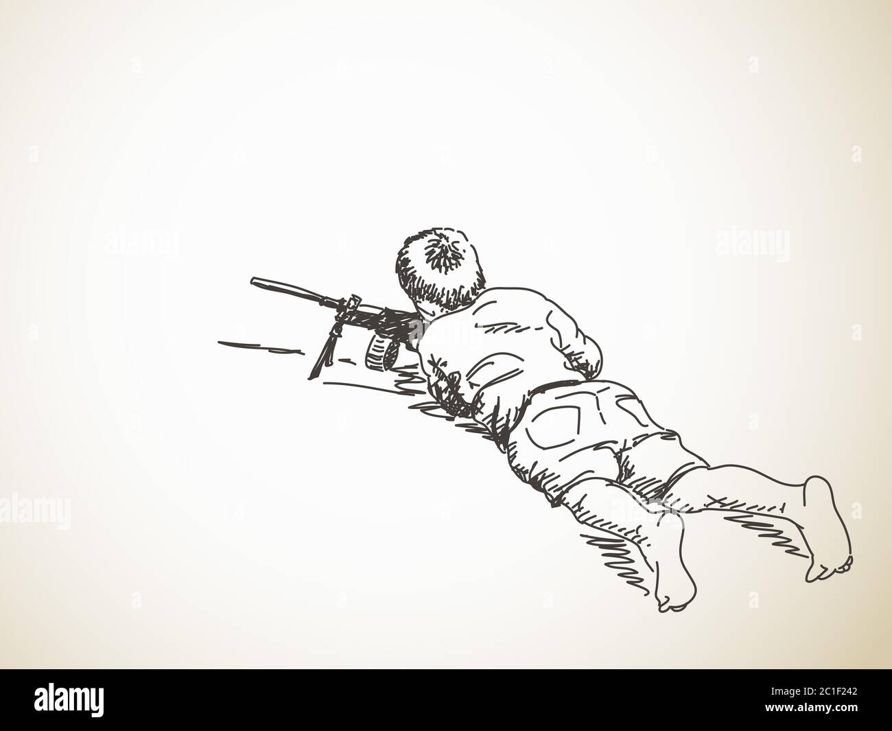 Sketch of boy playing war with machine gun, Hand drawn Vector ...