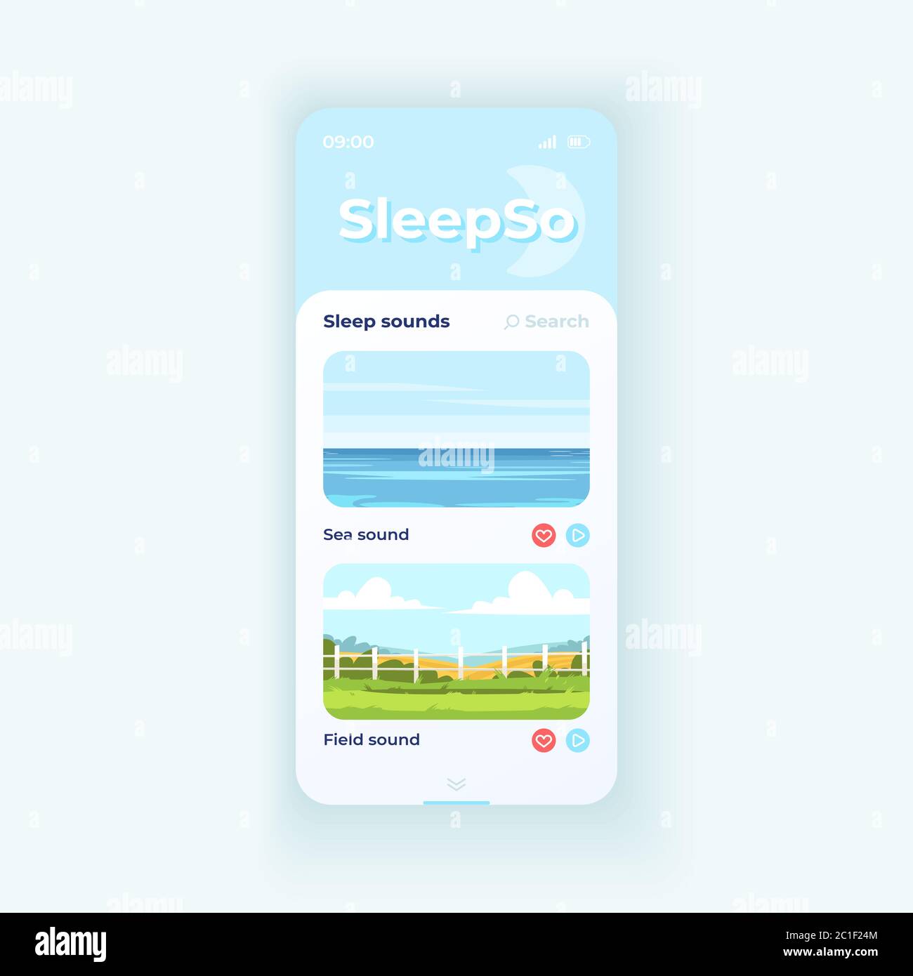 Sleep sounds playlist app smartphone interface vector template Stock ...