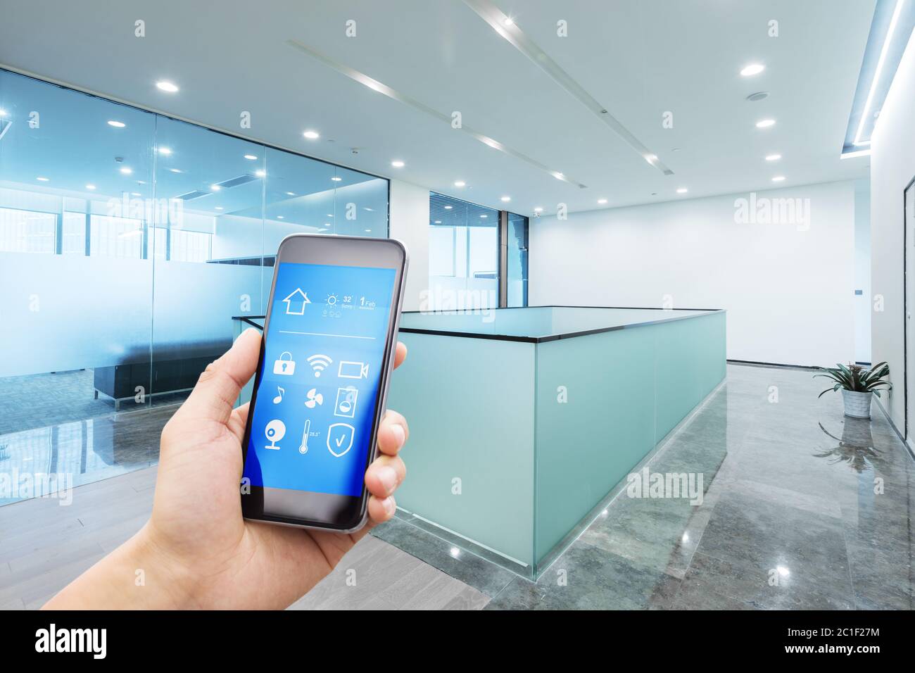 mobile phont with smart home in modern office Stock Photo - Alamy