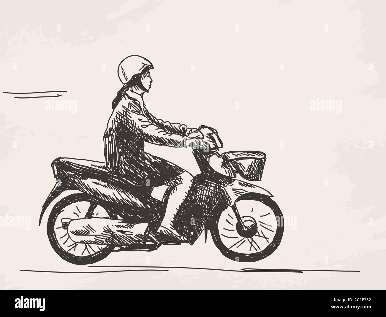 Sketch of woman riding motorcycle Hand drawn vector illustration Stock ...