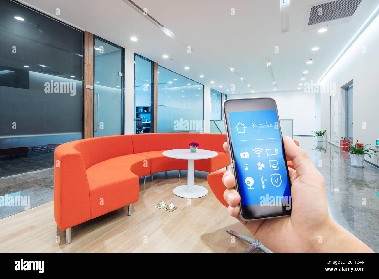 mobile phont with smart home in modern office Stock Photo - Alamy