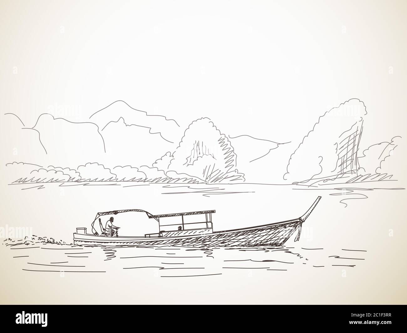 Sketch of Long tail boat, Hand drawn illustration Stock Vector Image ...