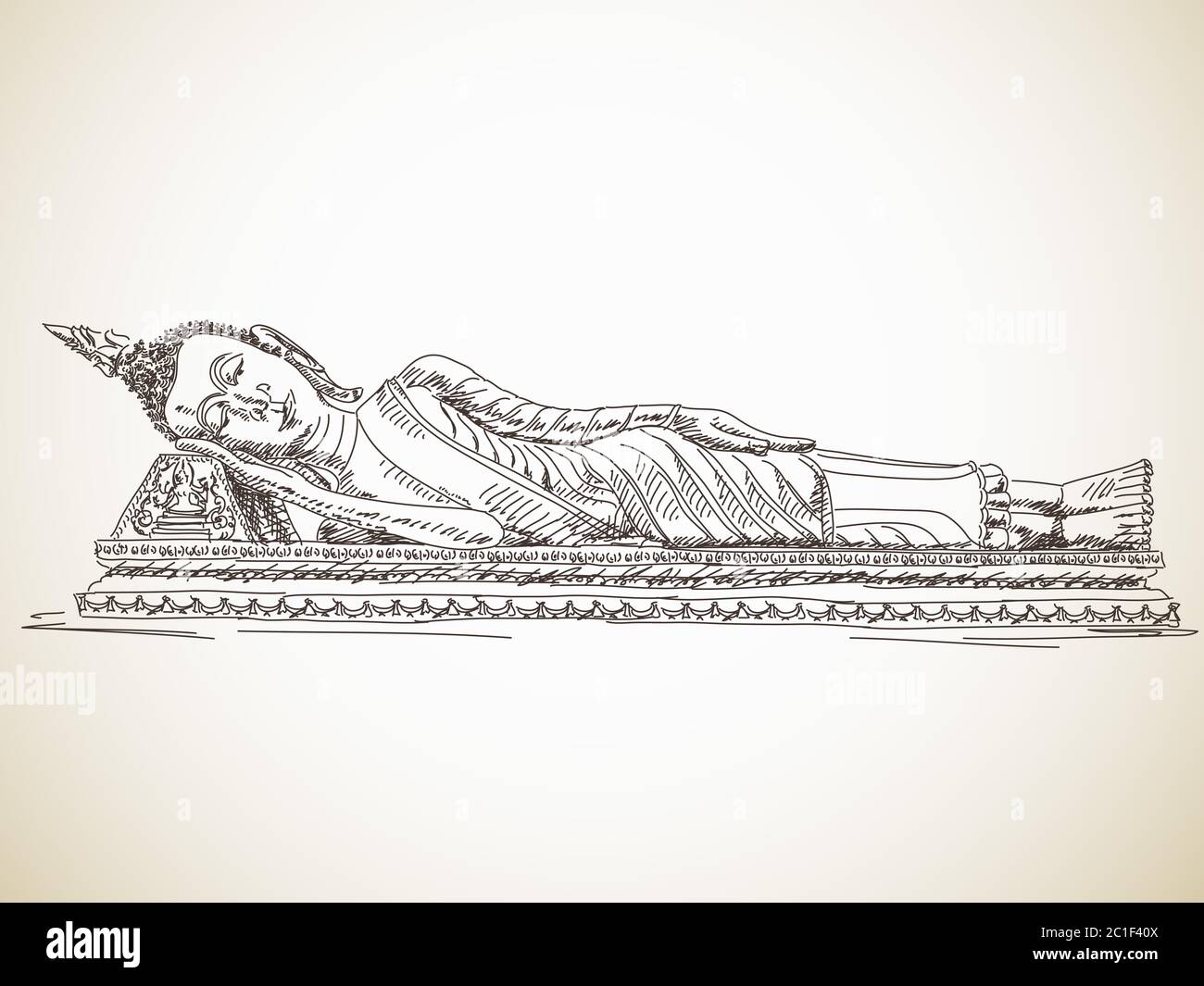 February 2, 2015: Reclining Buddha in Vientiane, Laos. Hand drawn ...