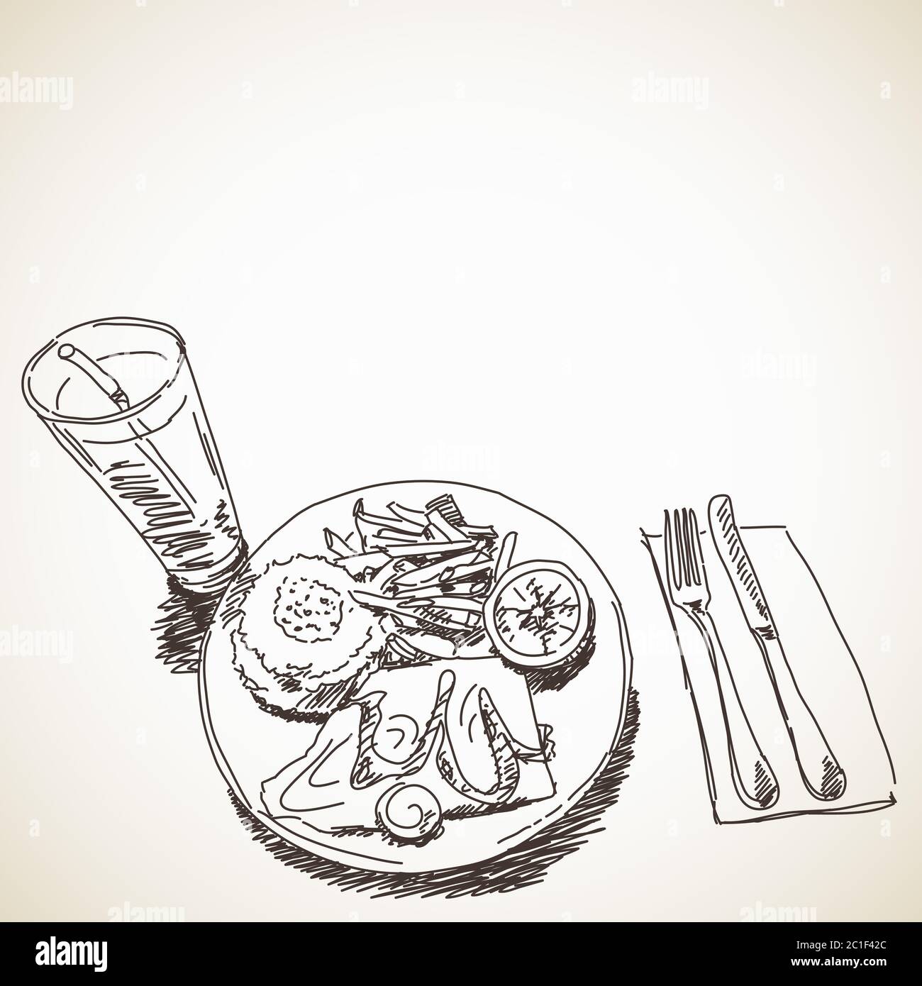 Sketch of food and drink, Hand drawn Vector illustration Stock Vector ...