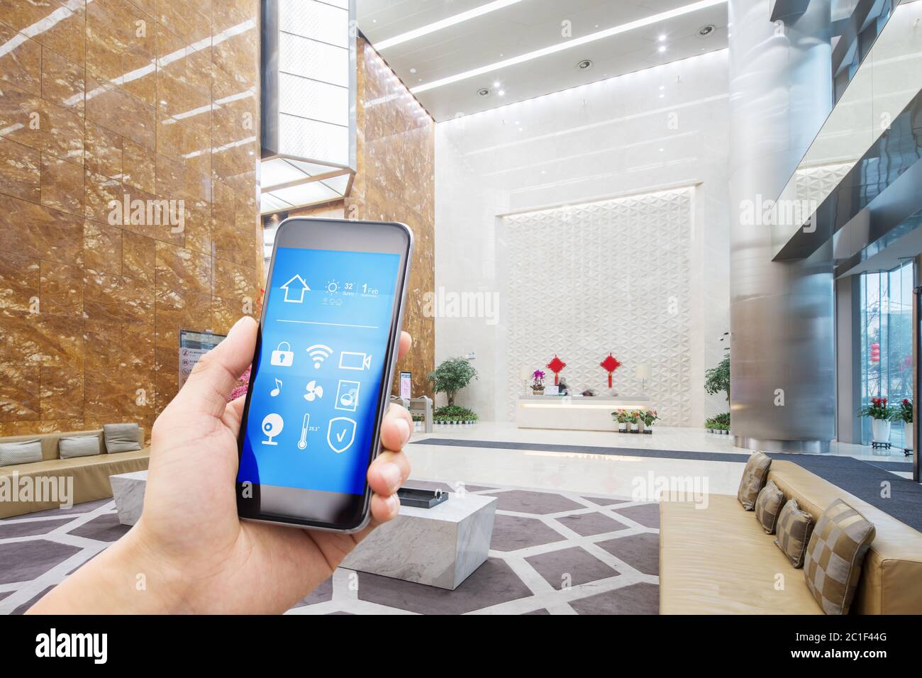 mobile phont with smart home in modern office Stock Photo - Alamy